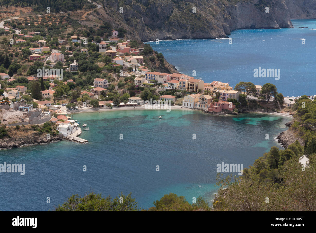 View of the village of Asos on the Greek island of Kefalonia, seen from ...