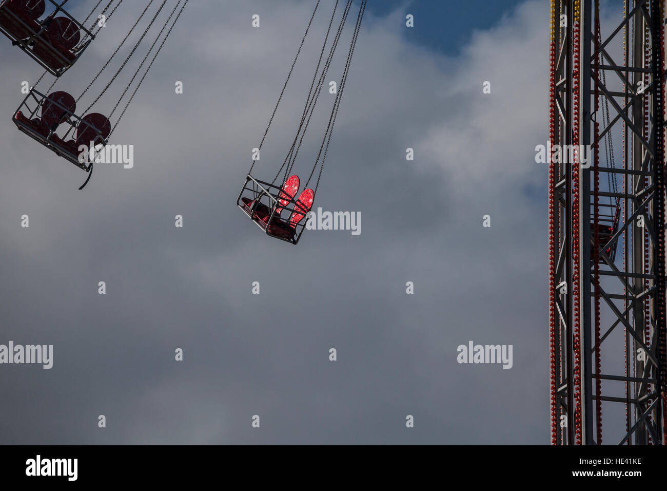 ride, fun fair, amusement park, empty, seat, sky, swing, red, no ...