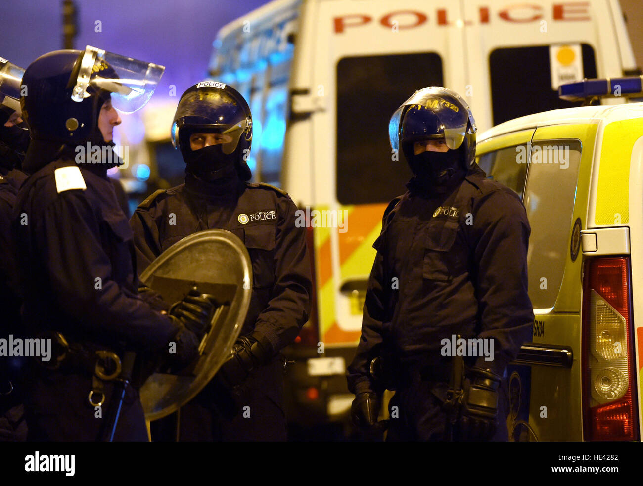 Riot police outside HMP Birmingham where a disturbance is under way. A ...