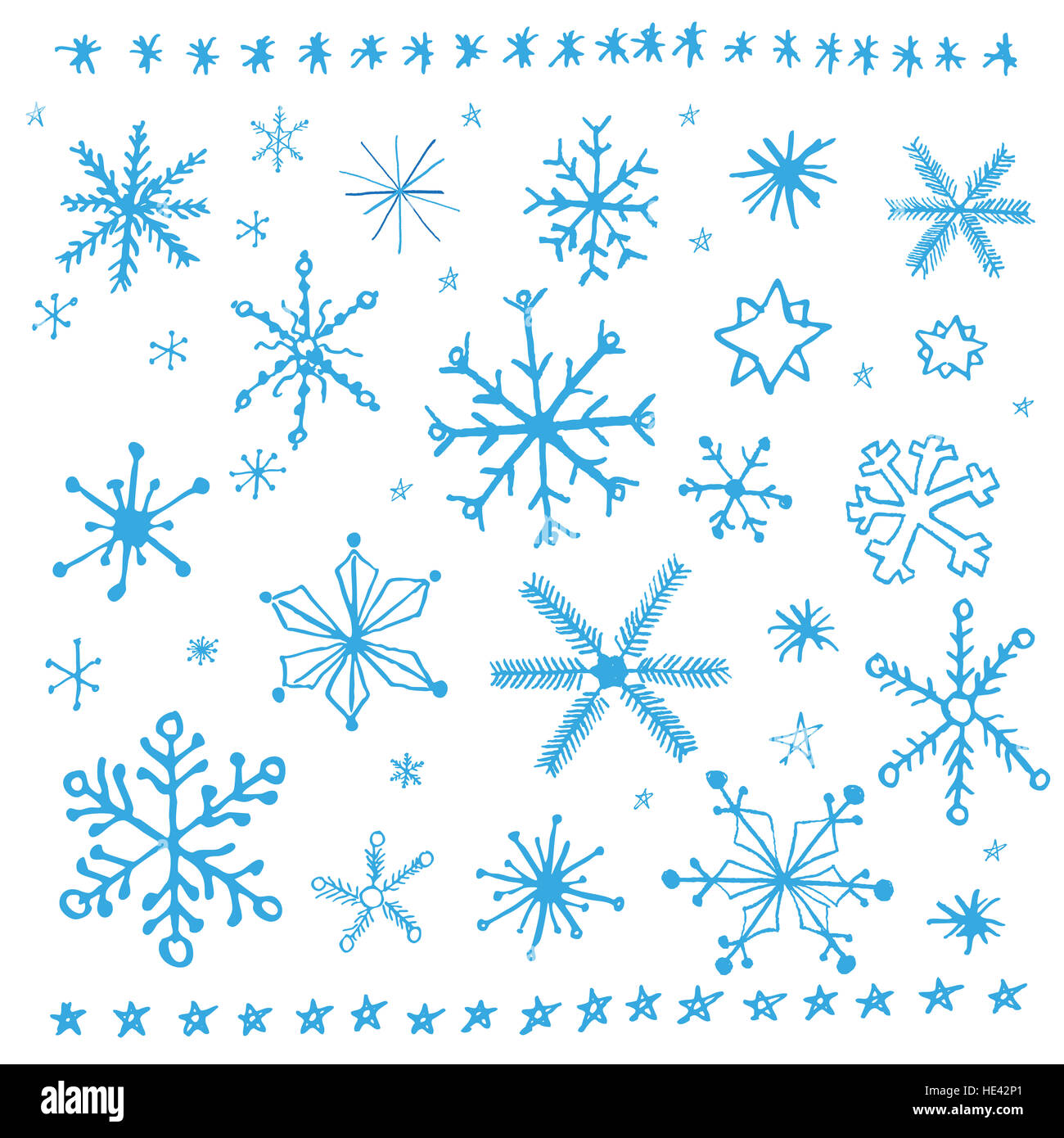 Snowflake doodle graphic hand-drawn set. Winter illustration Stock ...