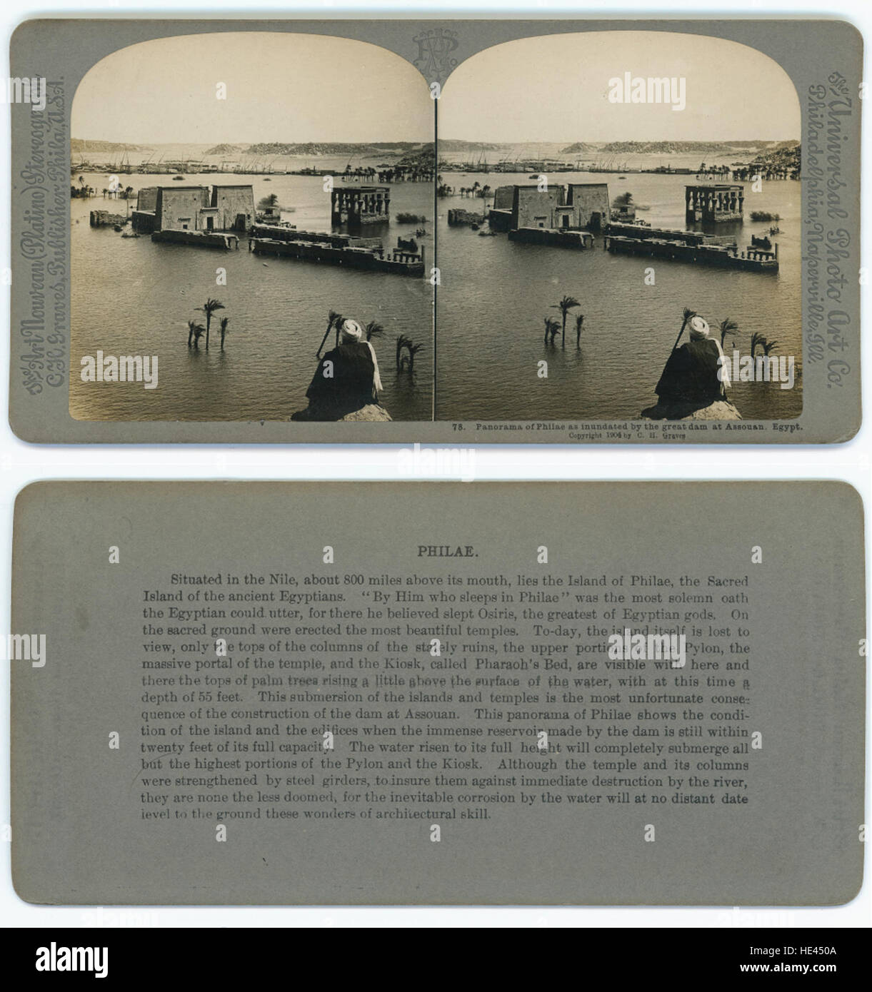 This historical panorama captures the ancient Philae temple complex in ...