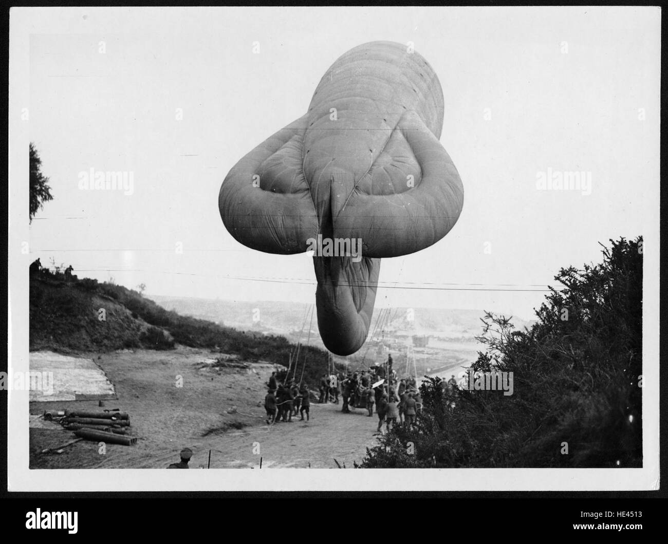 A British observation balloon ascends during the First World War. These ...