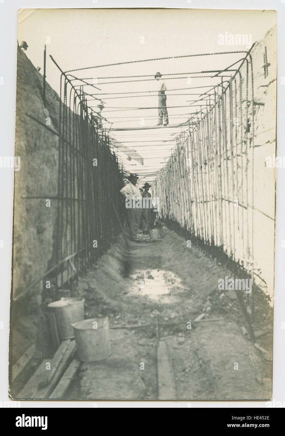 This historic photo shows the reinforcement of a sluice with concrete ...