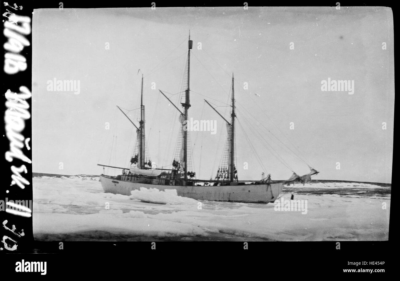 This historic photograph captures the Maud, a polar ship used by Roald ...