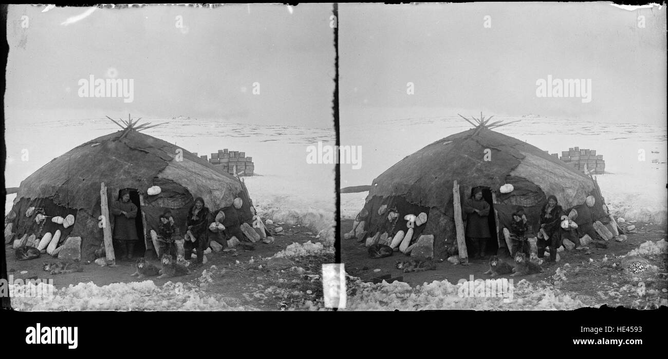 This stereophotograph from 1890 depicts the Chukchi people in front of ...
