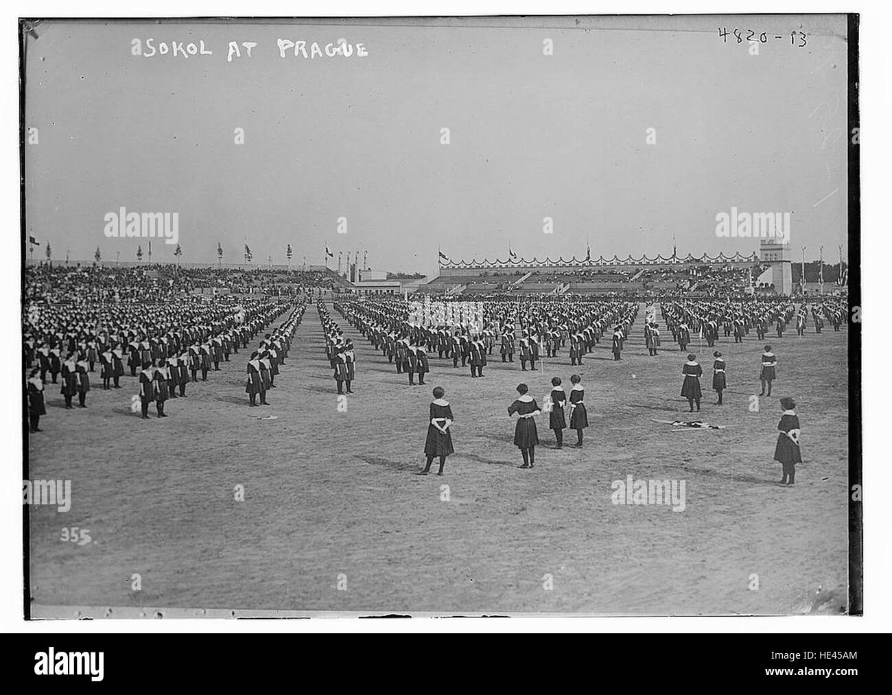This historic photograph depicts the Sokol movement in Prague, a key ...