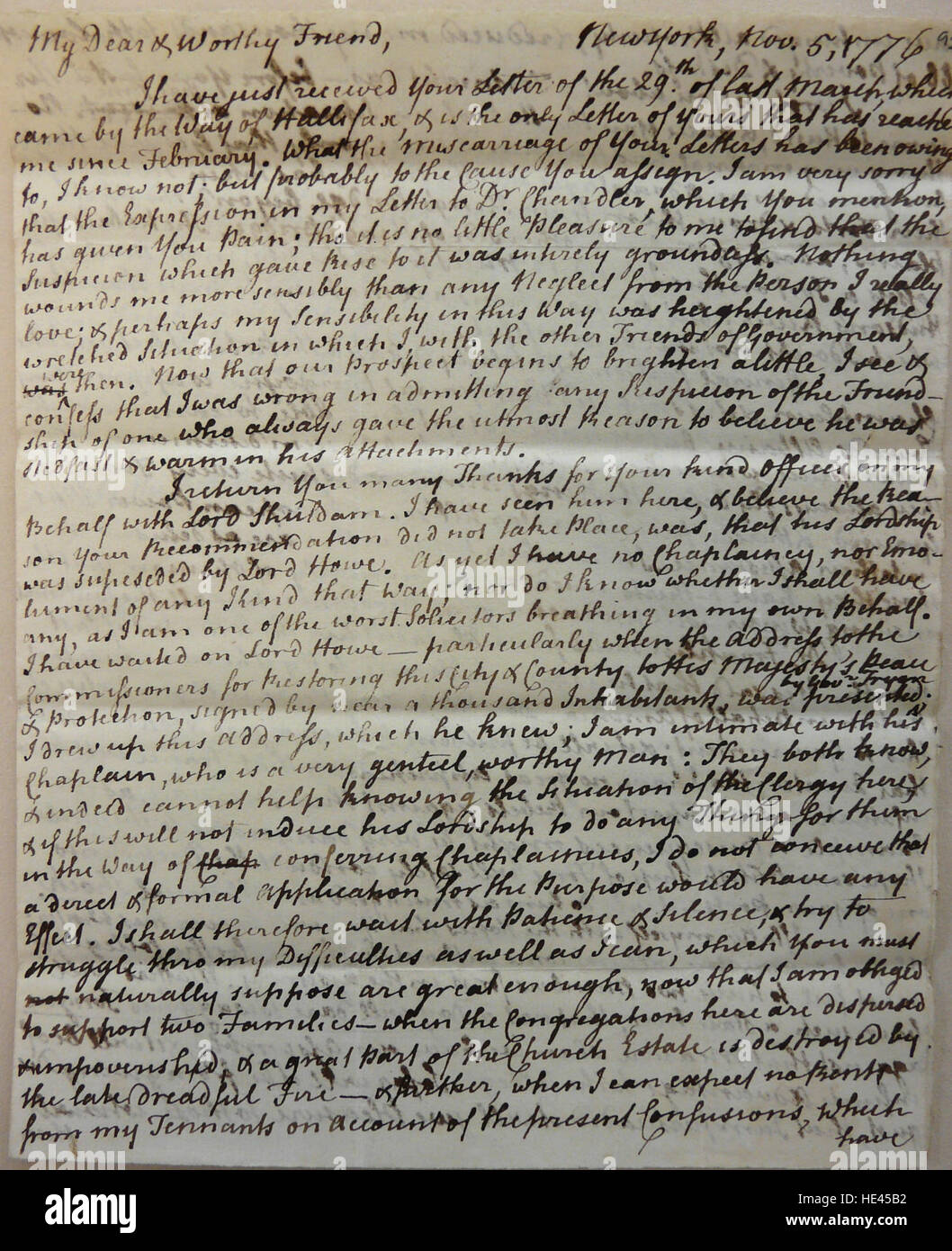 This image features a letter written to British Loyalist Myles Cooper ...