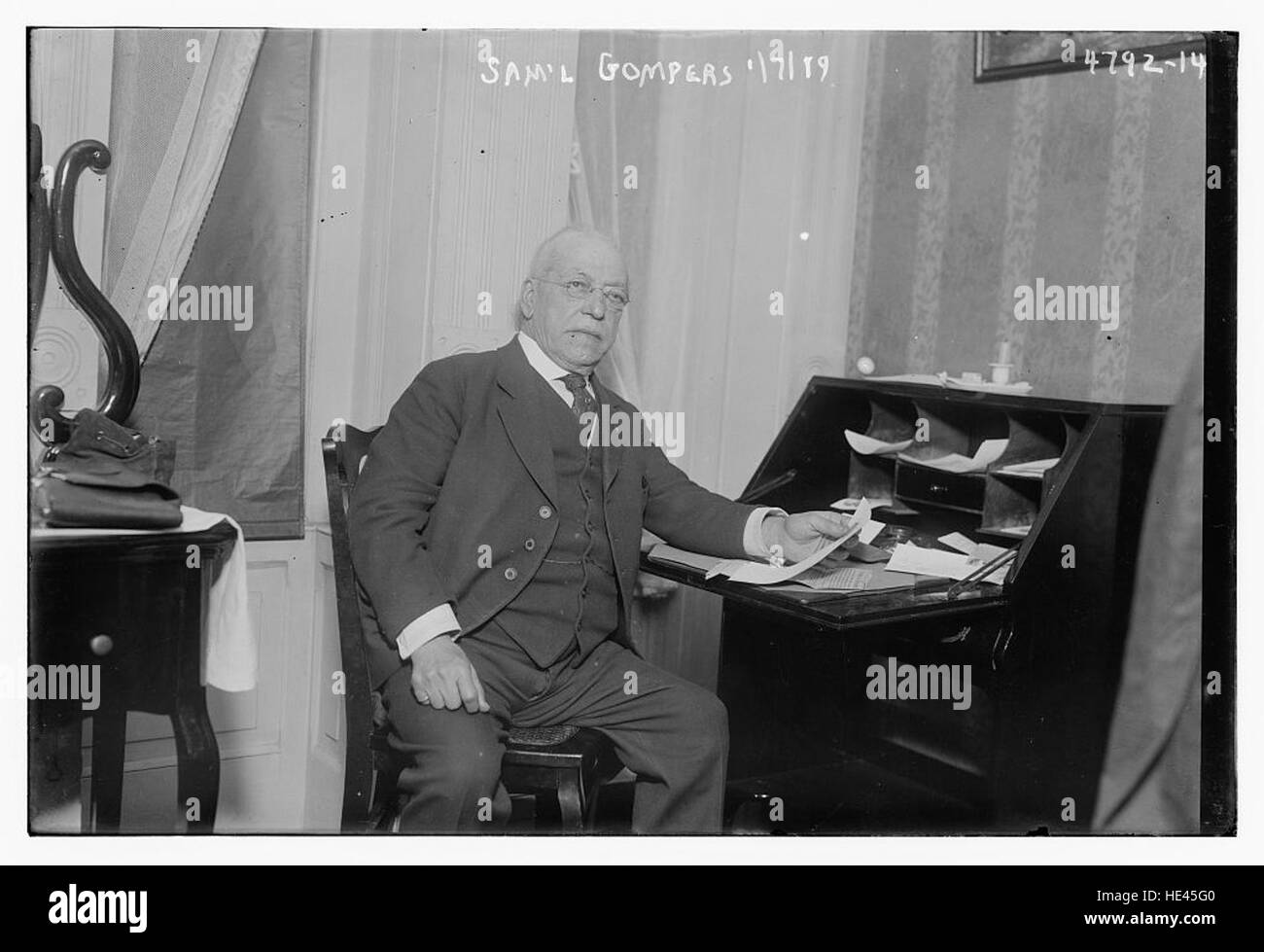 This historic image portrays Samuel Gompers, a prominent labor leader ...