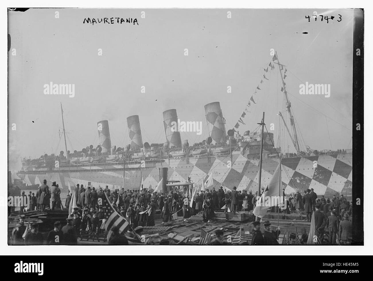 This image depicts the RMS Mauretania, a retired British ocean liner ...