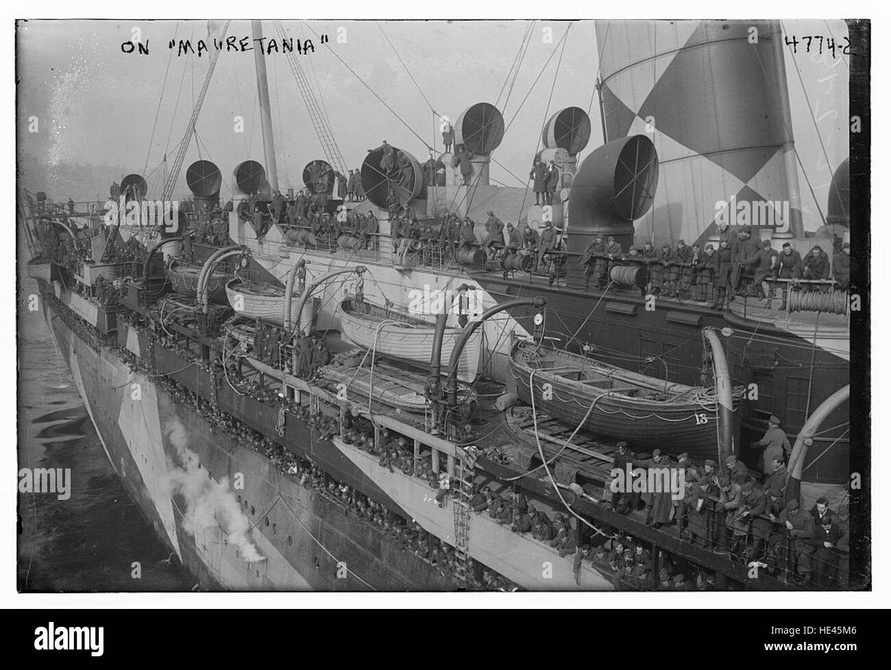 The 'On MAURETANIA' image refers to the famed ocean liner RMS ...