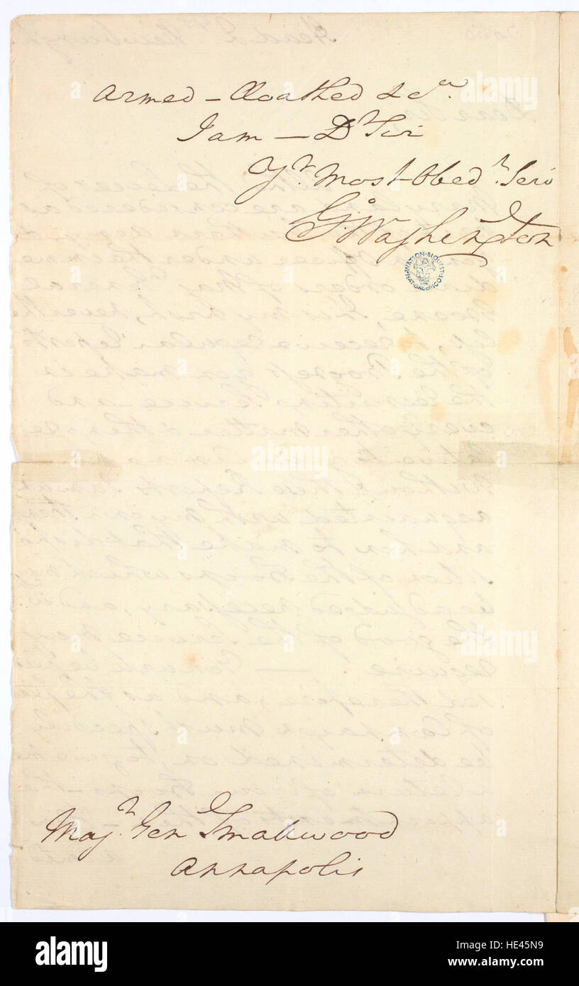 Letter from George Washington to General Smallwood - page 2 Stock Photo ...
