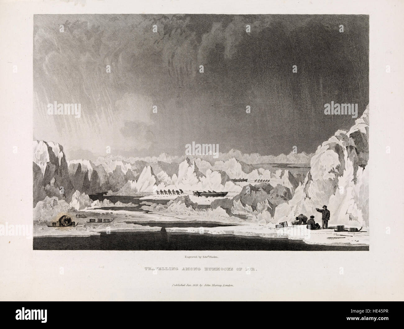 This etching by Edward Finden, titled 'Travelling among Hummocks of Ice ...