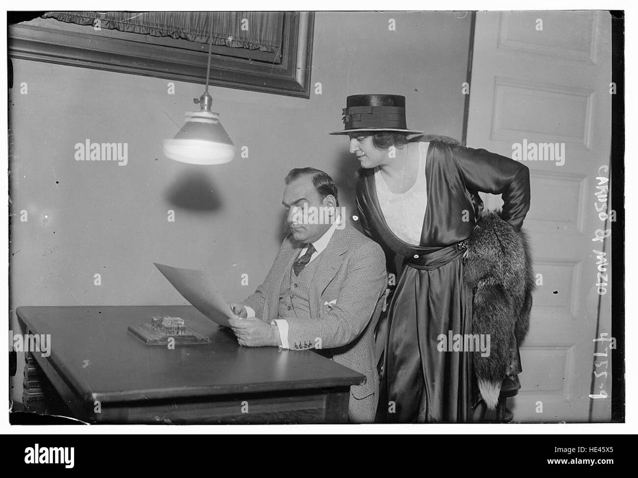 This vintage image shows the famous opera singers Caruso and Muzio ...