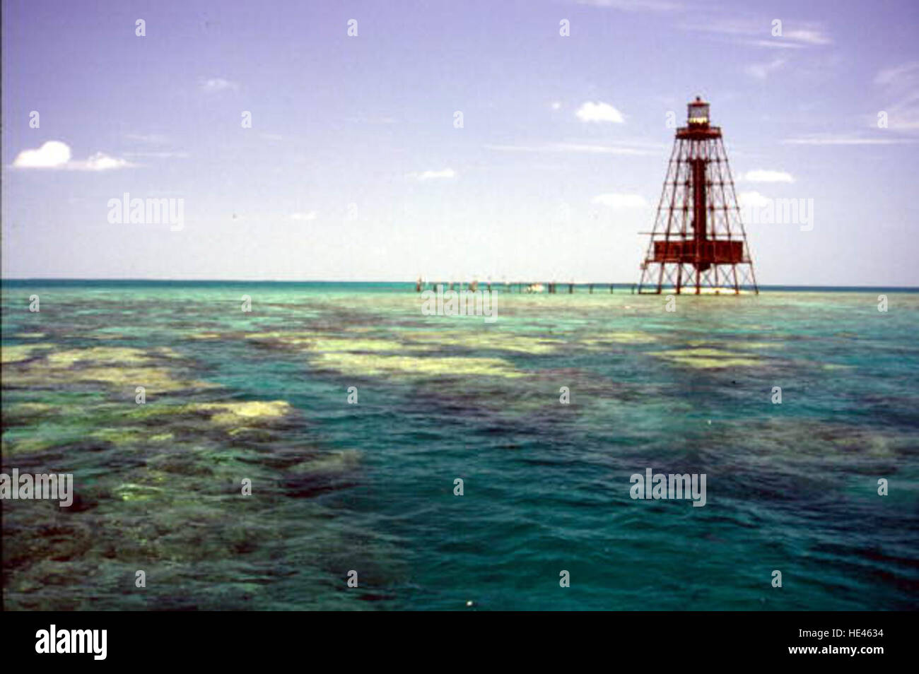 A historic photograph of Sand Key Lighthouse located off Key West ...