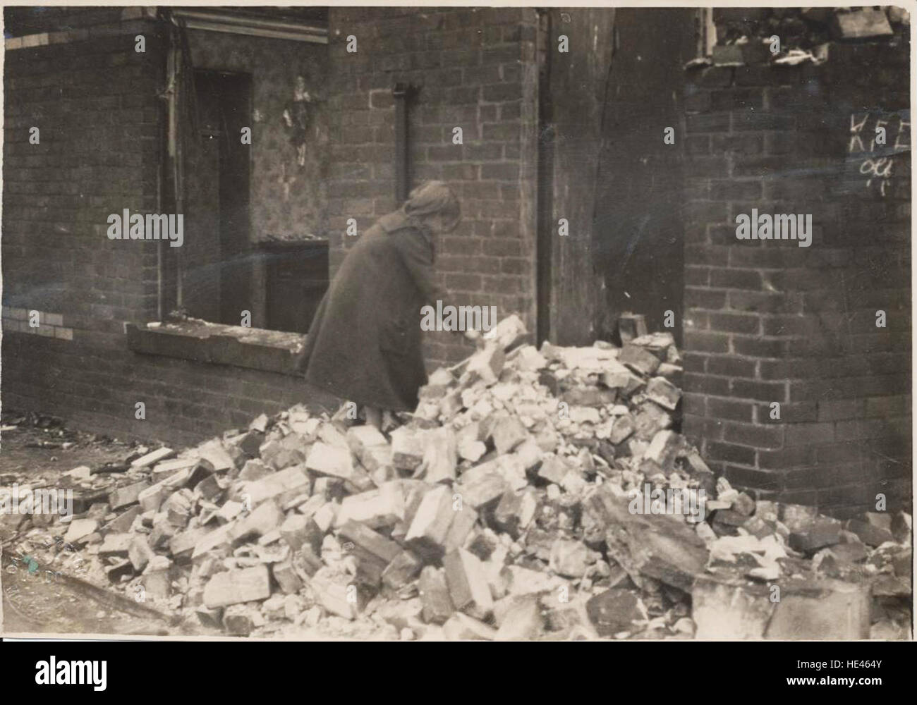 This 1922 image depicts the aftermath of a fire in Hartlepool, showing ...