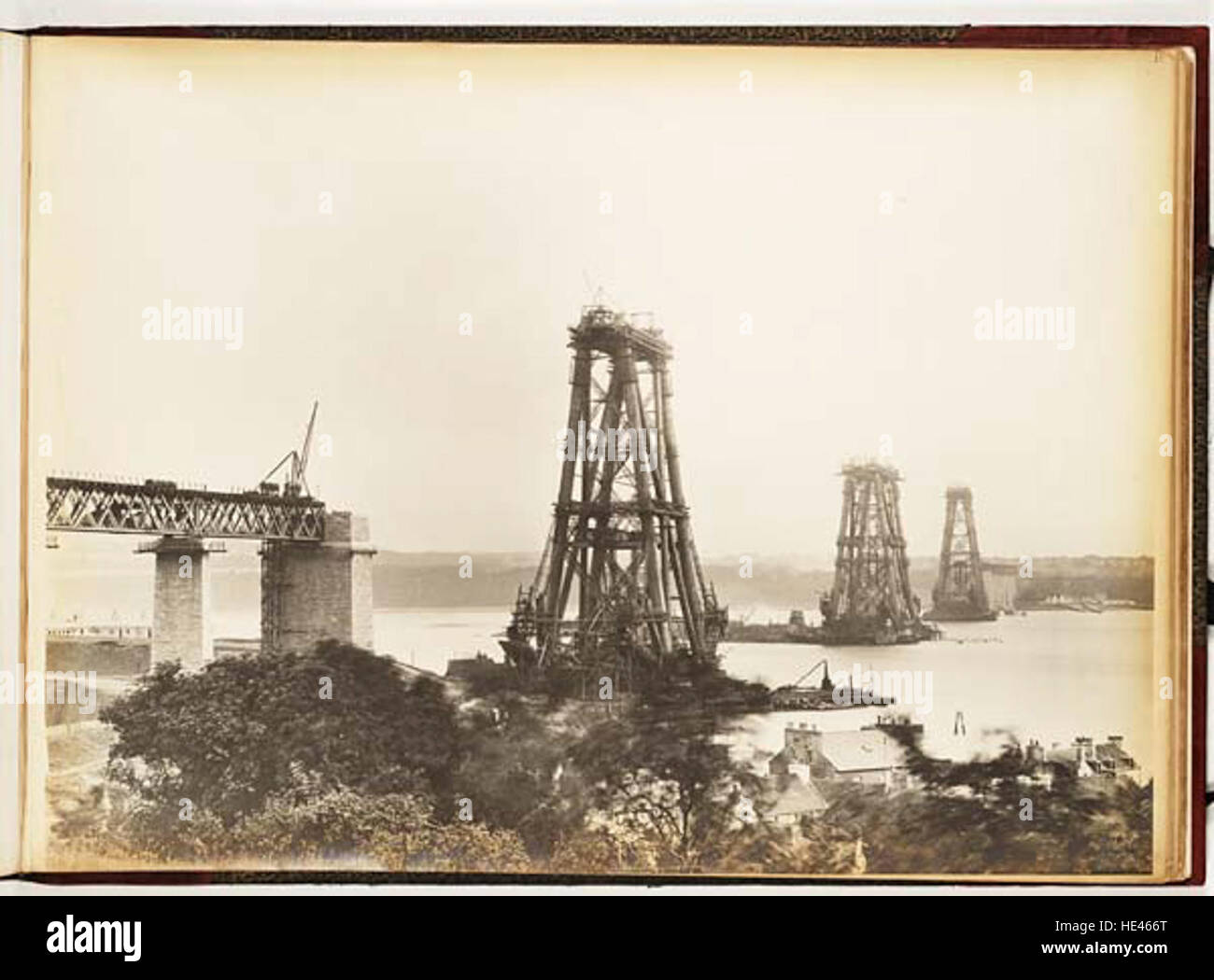 The photograph provides a general view of the construction of the Forth ...