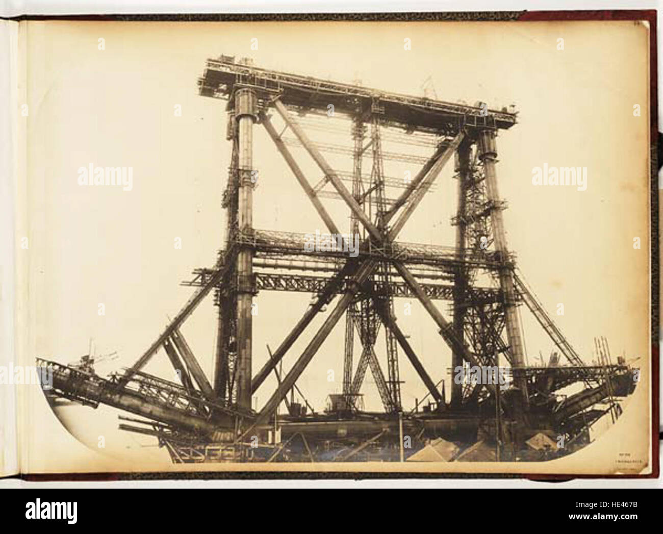 The Forth Bridge construction photograph shows the superstructure at ...