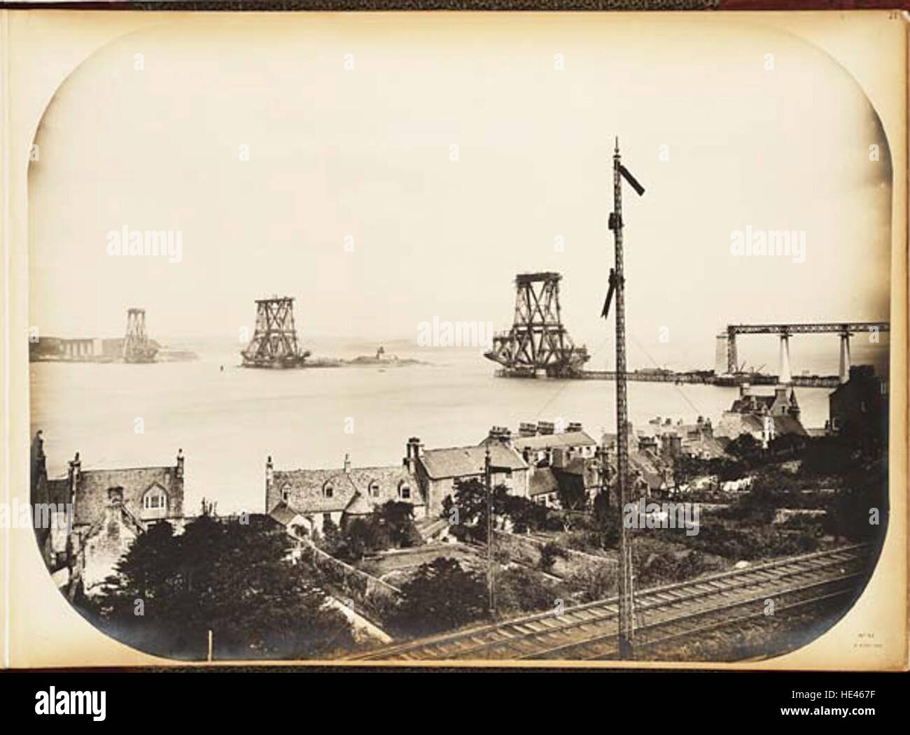 This general view of the Forth Bridge construction shows the monumental ...