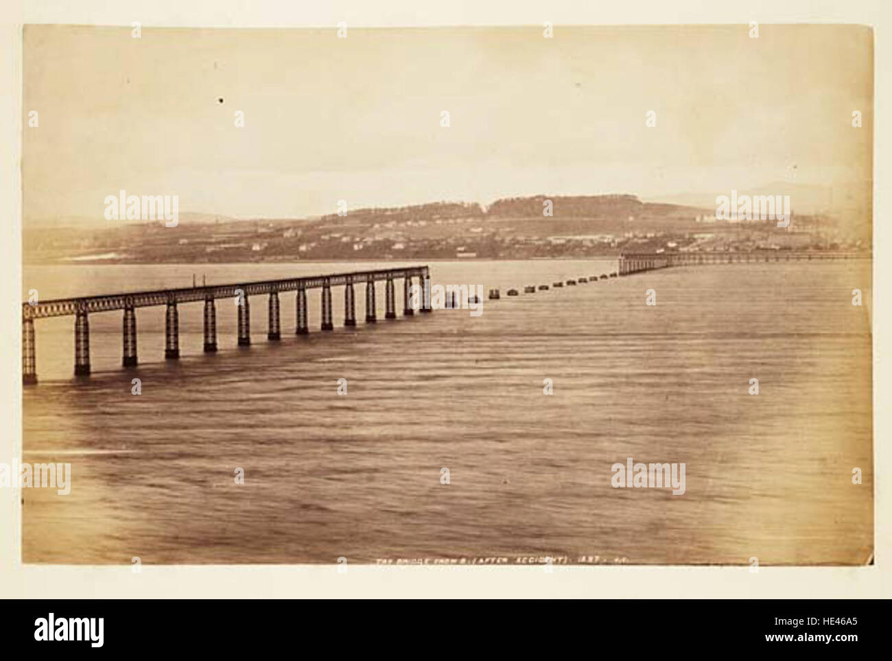 This historic image shows the Tay Bridge after the devastating accident ...