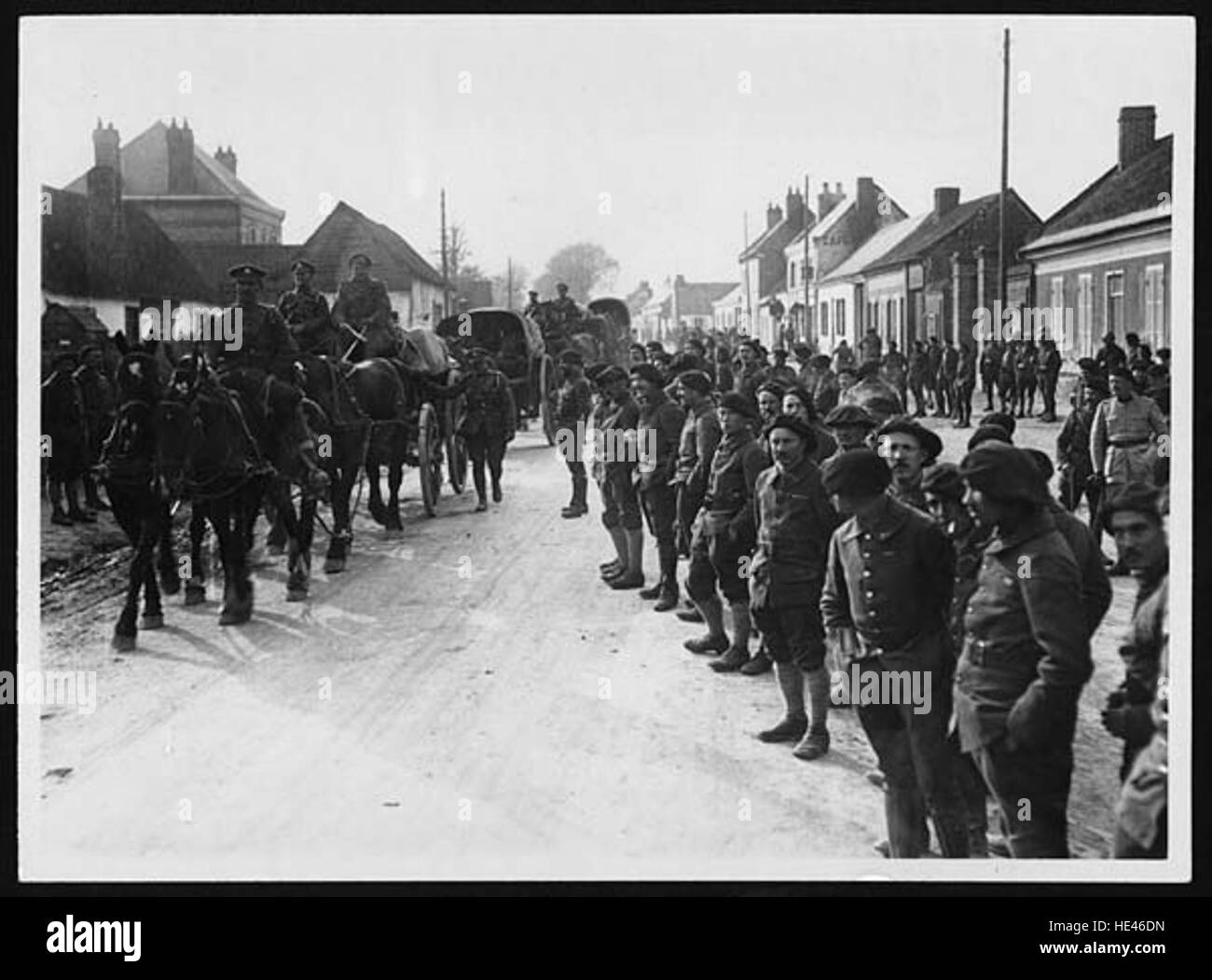 This historical image shows French troops observing British artillery ...