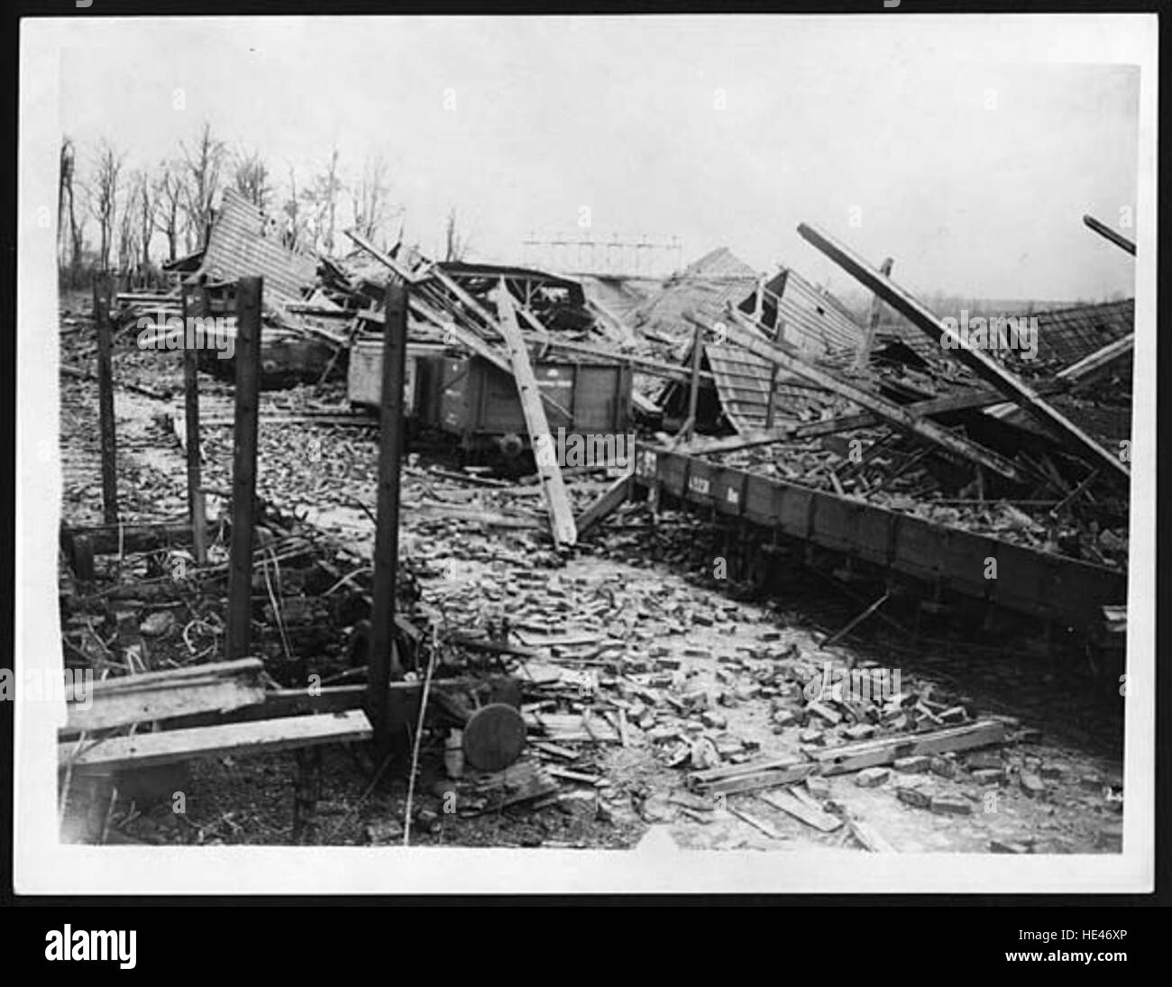 The image depicts the destruction of a station at La during a German ...