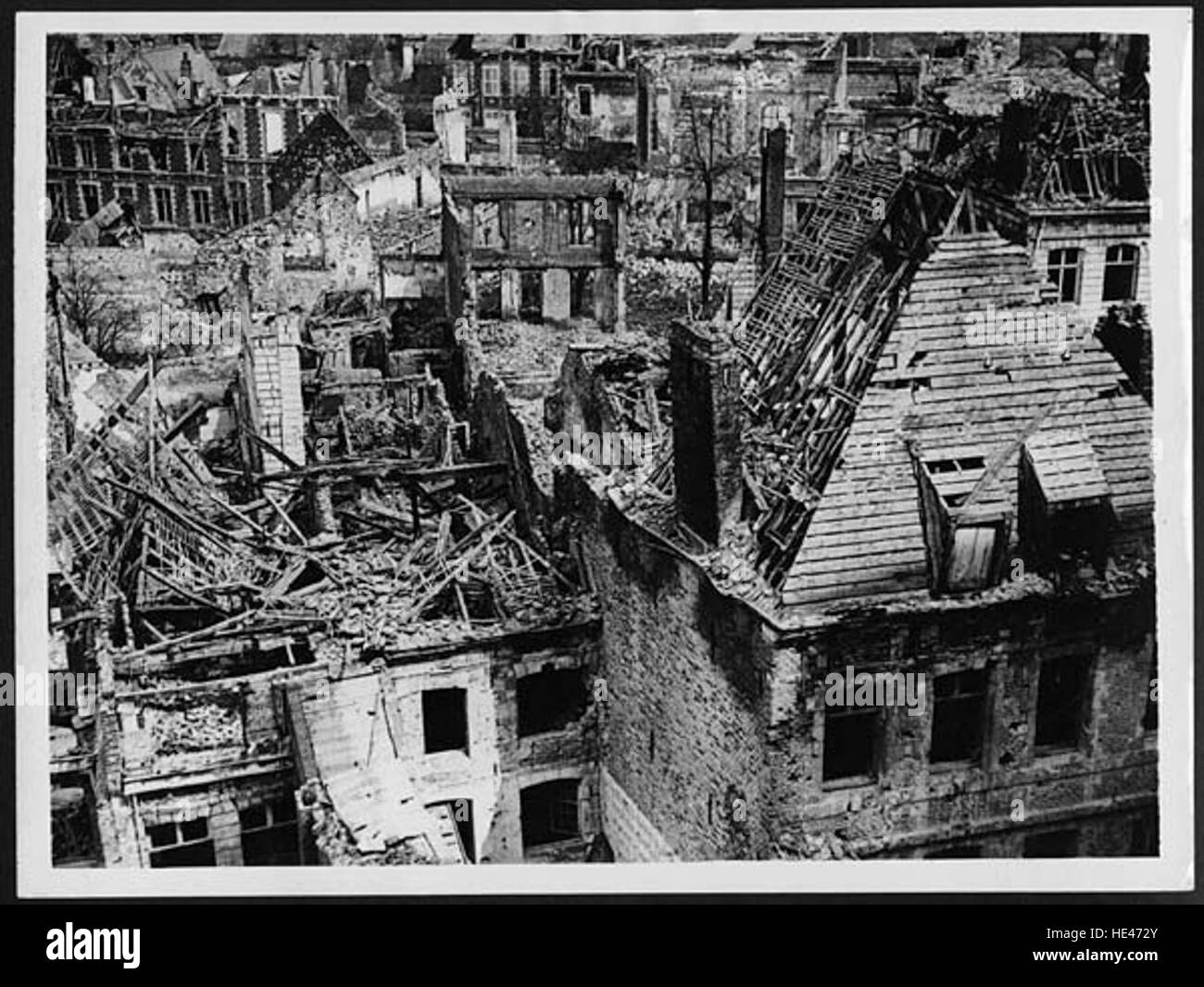 A historical photograph showing the devastation in the city of Arras ...