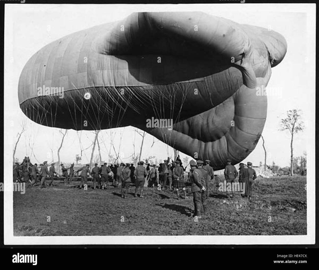 This historical image shows one of the first observation balloons ...