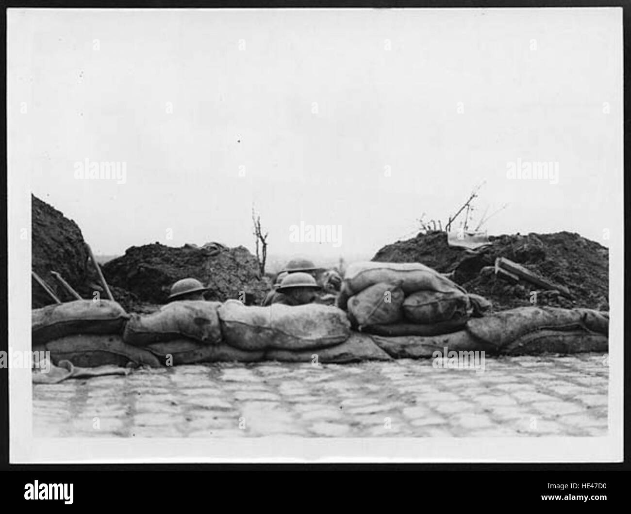 This photograph captures an outpost located on a road in front of Ypres ...