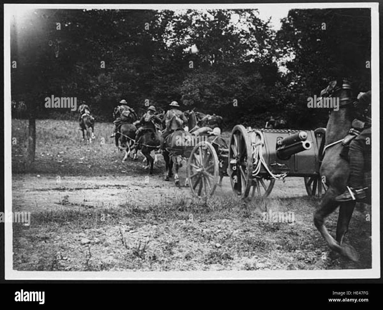 This historical image depicts the Royal Horse Artillery (RHA) in action ...