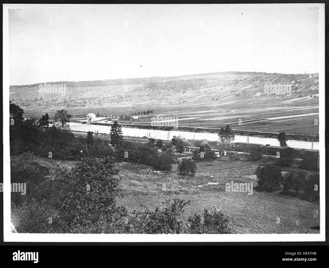 This historical photograph provides a general view of the Marne Valley ...