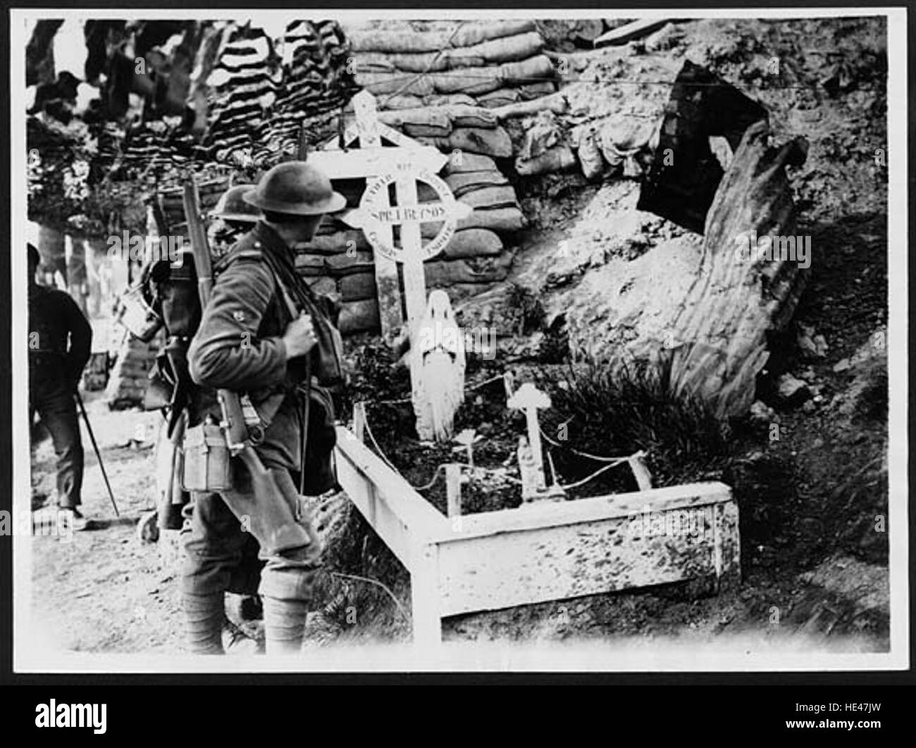 This photograph captures a historical scene near the front lines of the ...
