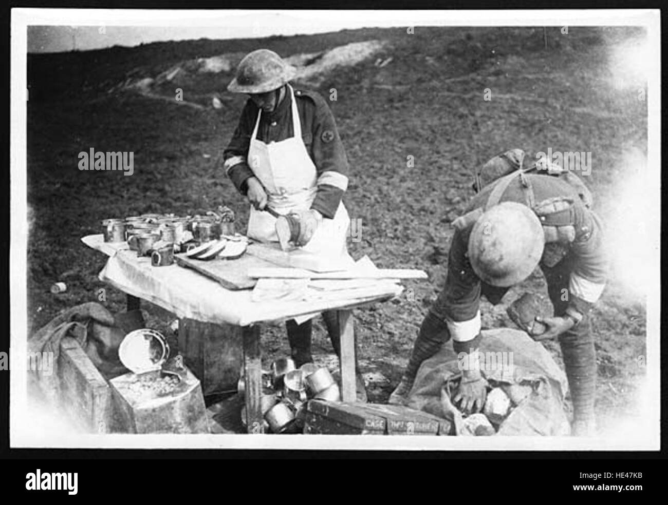 A historic image showing members of the Royal Army Medical Corps (RAMC ...