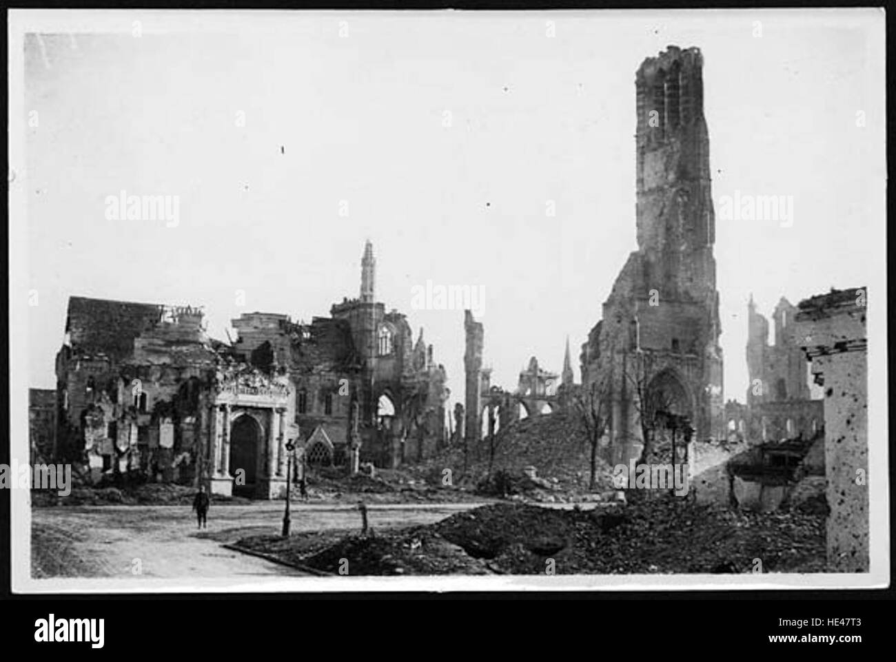 This photograph shows the Cathedral of Ypres as it appeared in a bygone ...