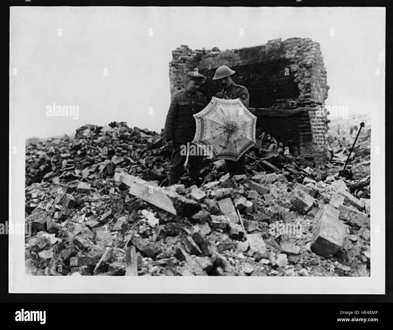 Sergeant finds a sunshade undamaged, in a ruined village Stock Photo ...