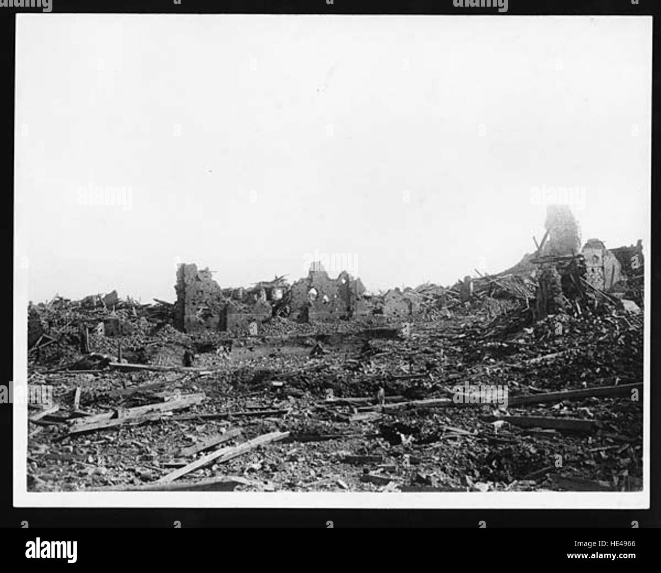 A photograph of the ruined church at Courcelette, located in France ...