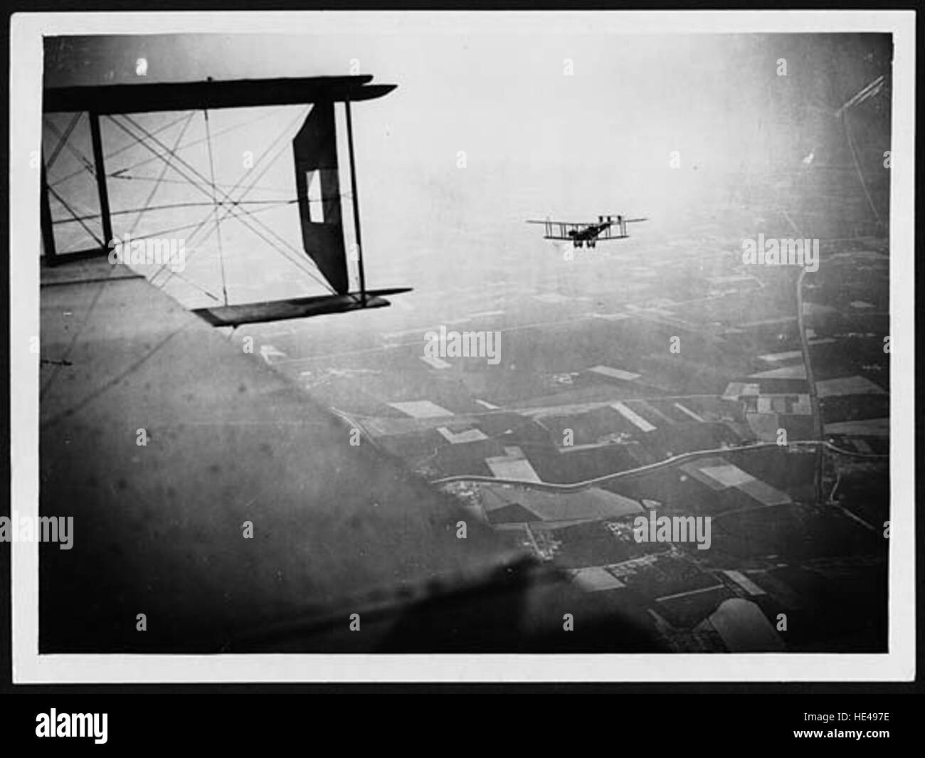 This photograph captures a Handley-Page aircraft in flight, showcasing ...