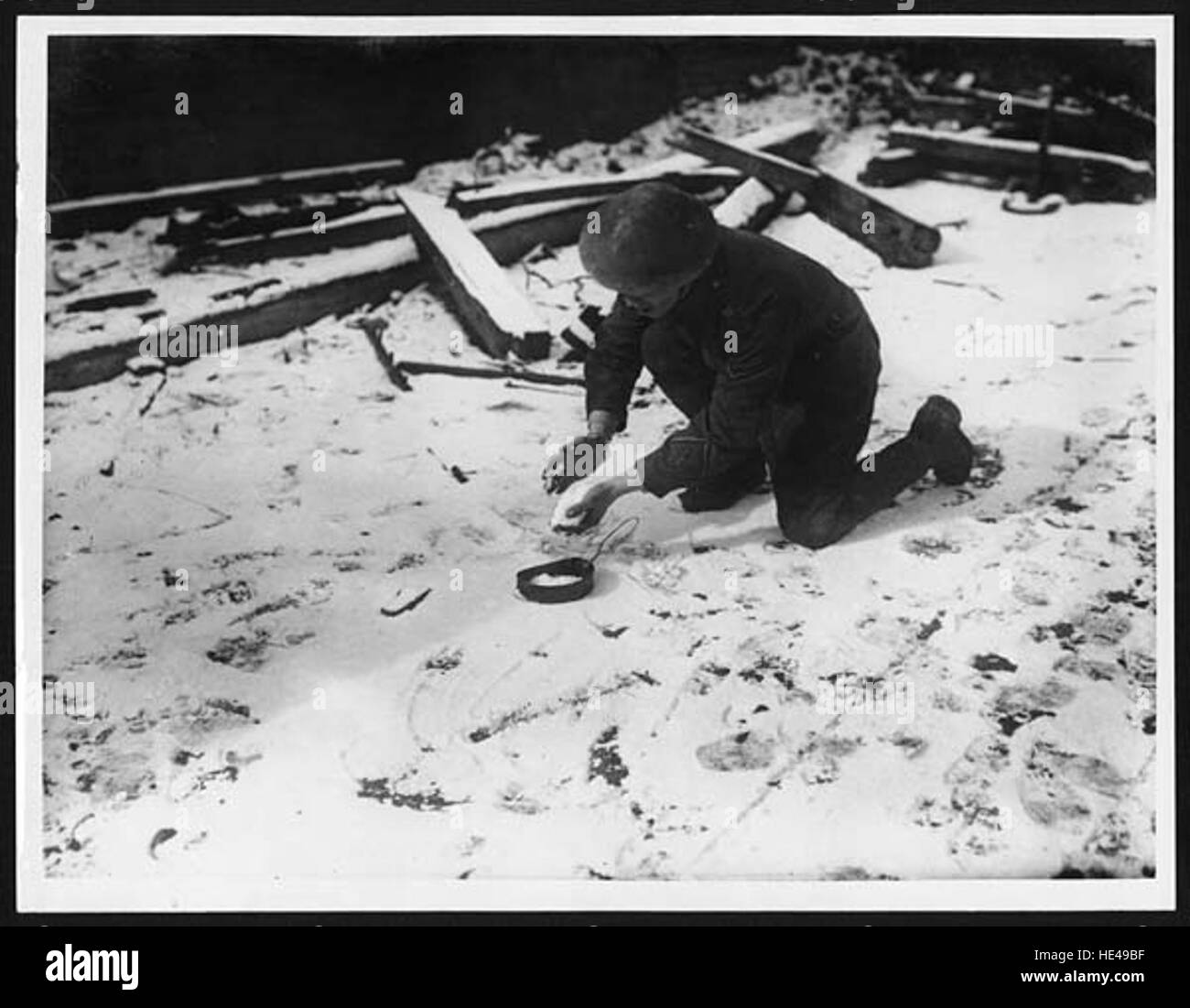 This historical image depicts 'Ever Resourceful Tommy,' a ...