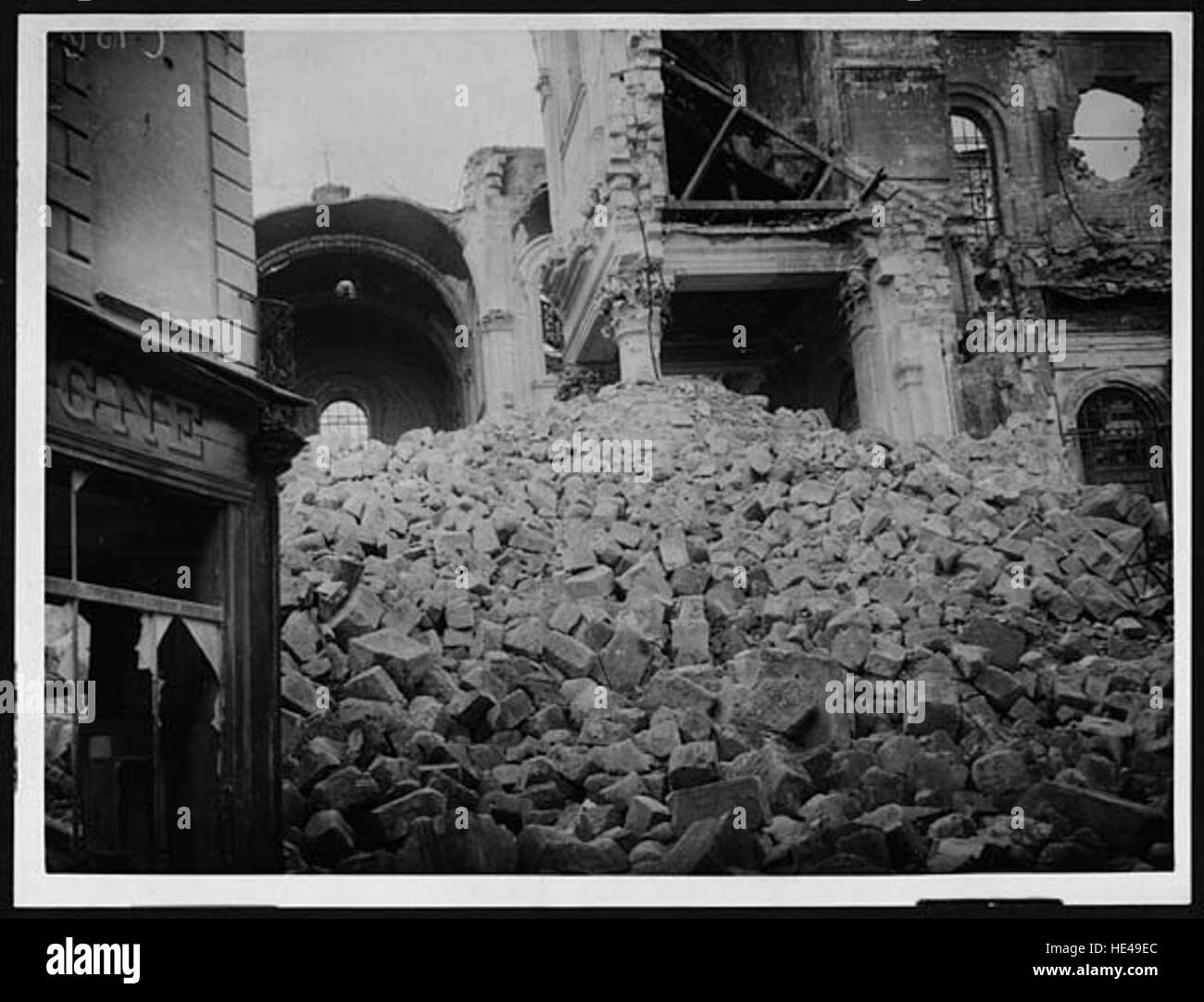 This historic image captures the view towards the Cathedral of Arras ...