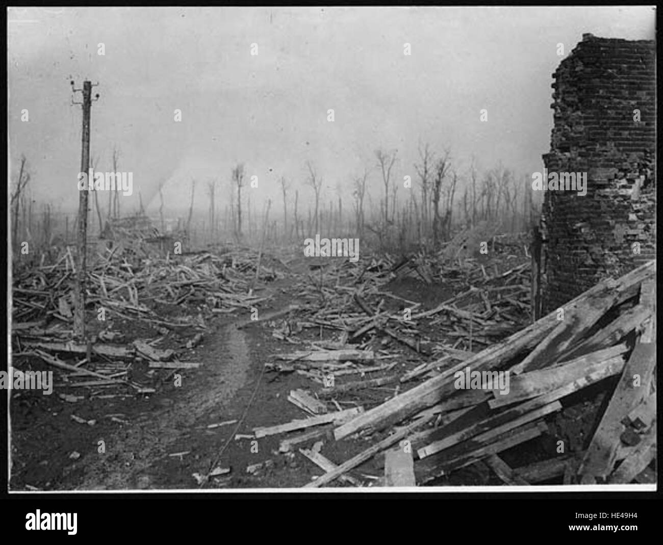 The image depicts the remains of the ship 'Le Barque' following a ...