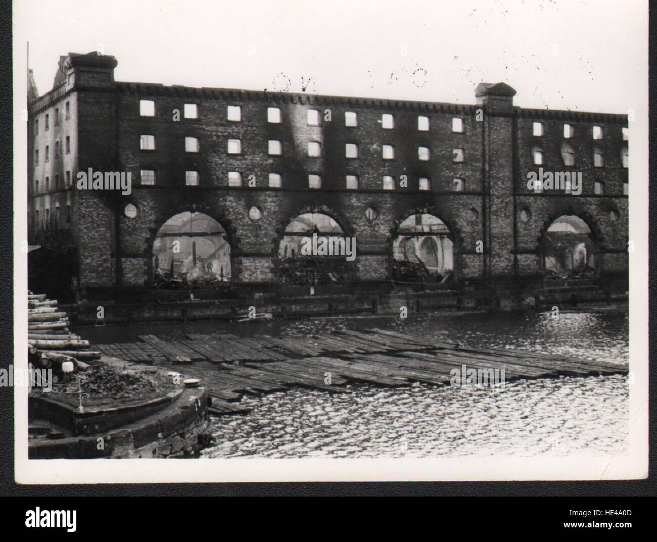This historical photograph shows the remains of a match factory ...