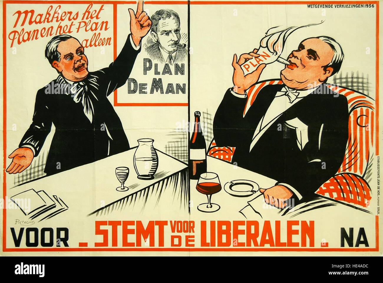 The 1936 campaign poster for the Belgian Liberal Party, known as ...