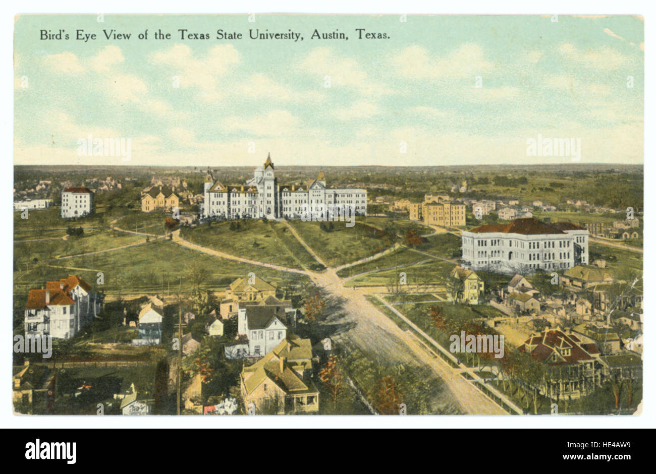A bird's eye view of Texas State University in Austin, Texas, showing ...
