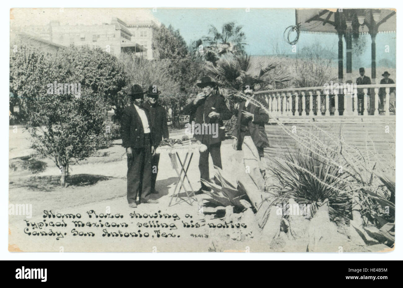 Alamo Plaza showing a typical Mexican selling his native Candy Stock ...