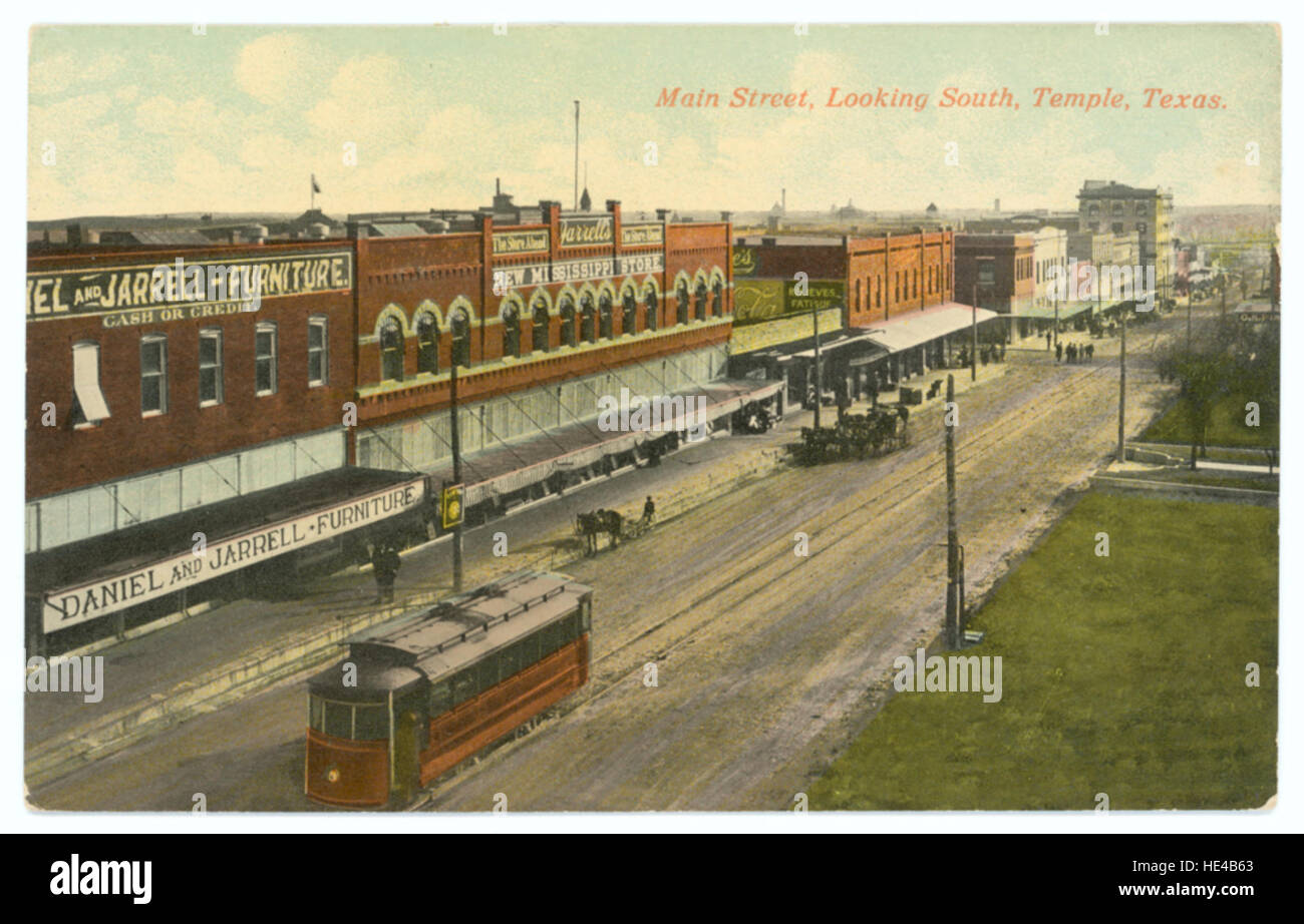 This historic photograph depicts Main Street in Temple, Texas, showing ...