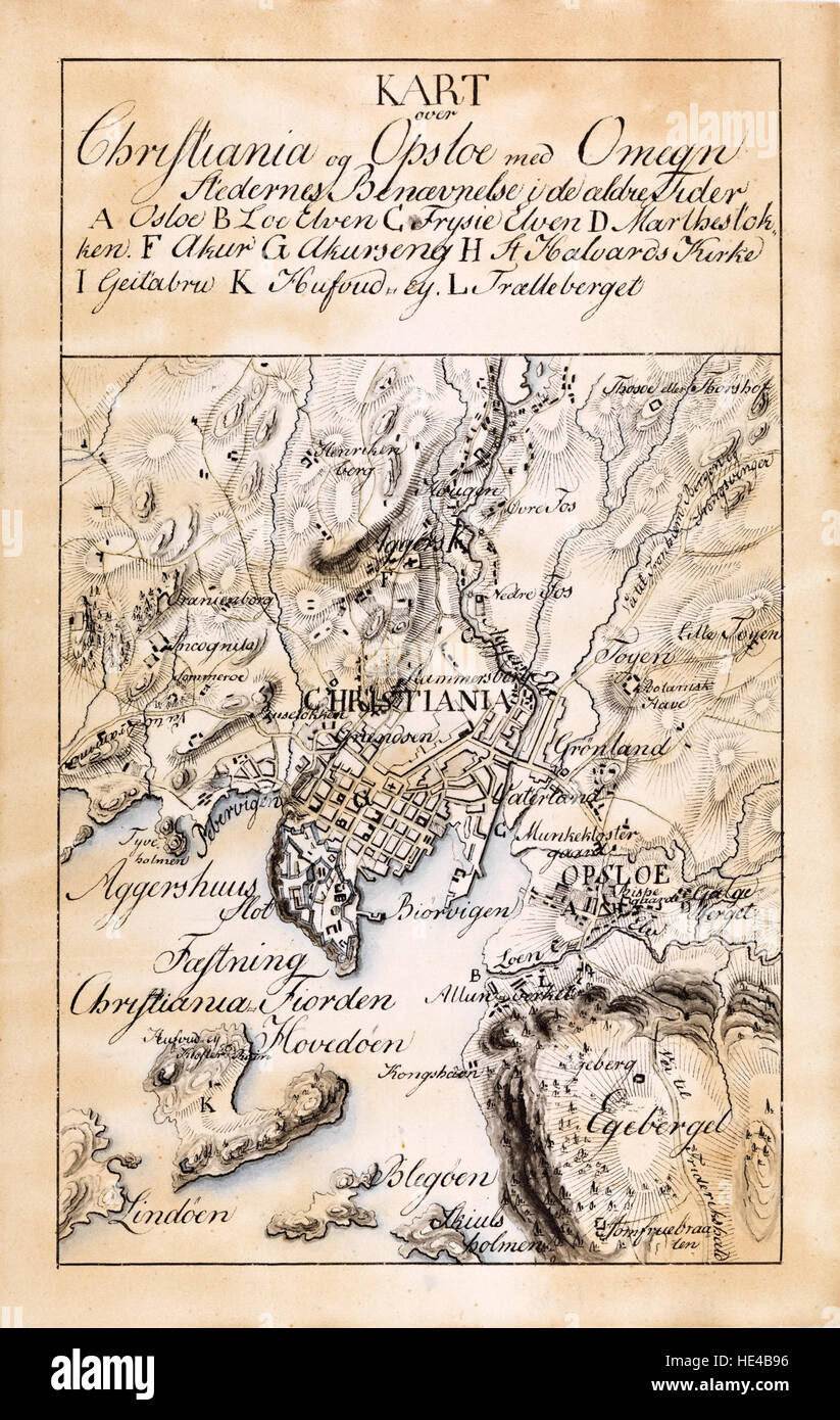 This hand-drawn map of Christiania (now Oslo) and its surroundings ...