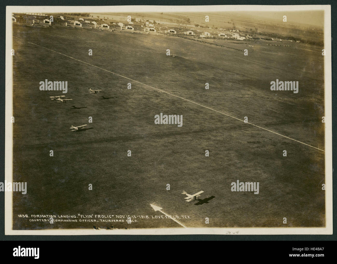 The *Flyin' Frolic* formation landing at Love Field, Texas, took place ...