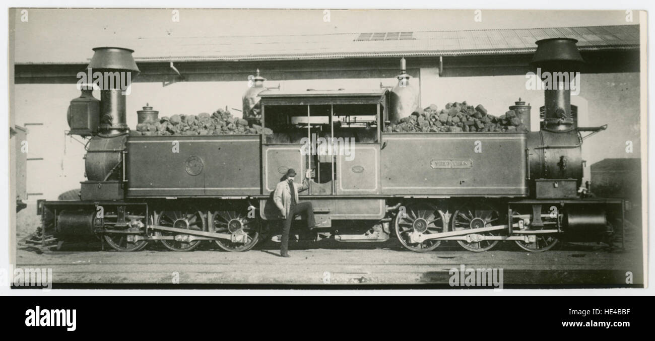 This historical image features the Fairlie Locomotive 46, named ...