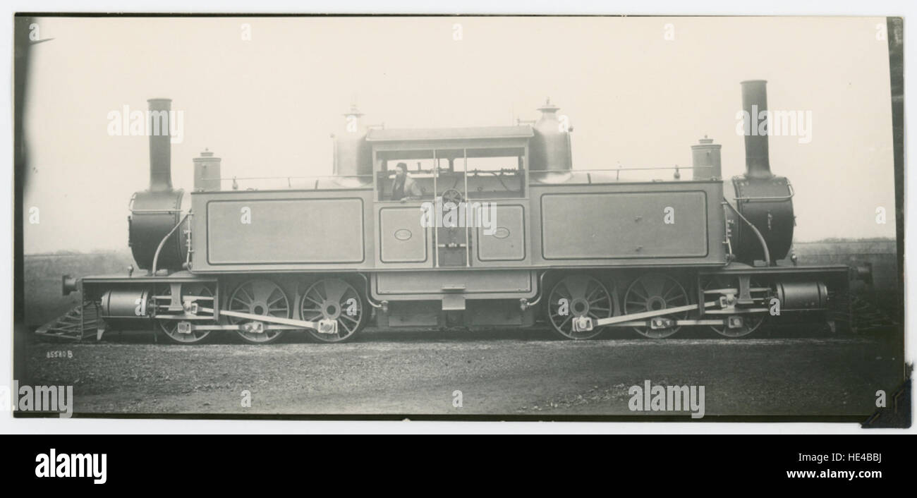 This historic image depicts a double-ended locomotive from the ...