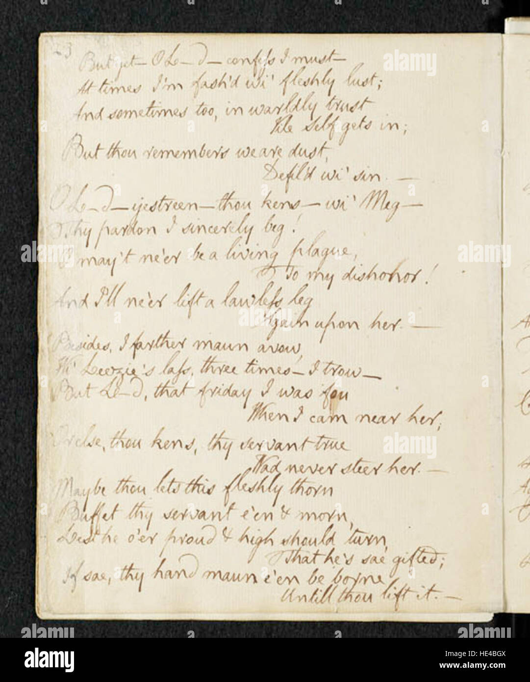 A page from Robert Burns' 'Holy Willie's Prayer,' a satirical poem ...