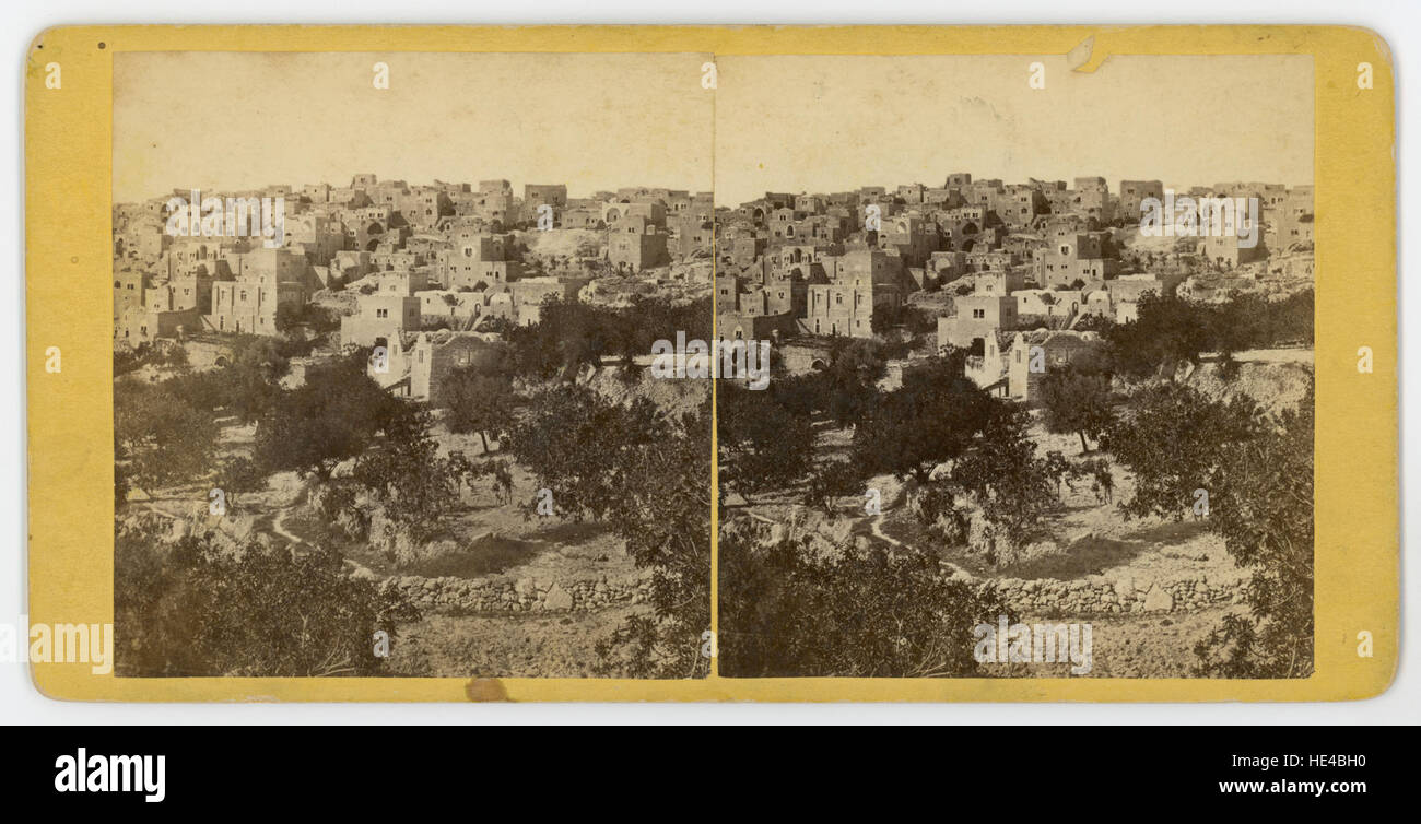 This stereoview image depicts an ancient view of Bethlehem, capturing a ...